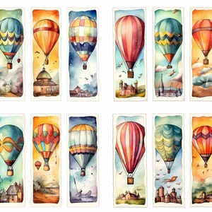 Hot Air Balloons Printable Bookmarks, Kids Bookmarks, Print at Home Book Marks, Watercolor ...