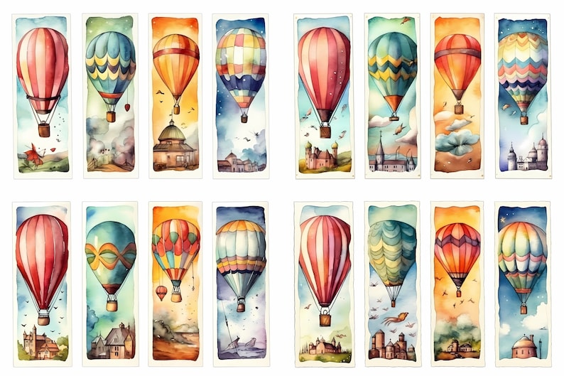 Hot Air Balloons Printable Bookmarks, Kids Bookmarks, Print at Home Book Marks, Watercolor ...