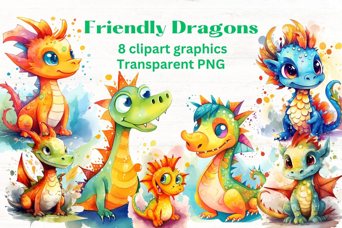 Cute Dragons Clipart, 8 Clip Art Images, Transparent Png Files, Cartoon ...