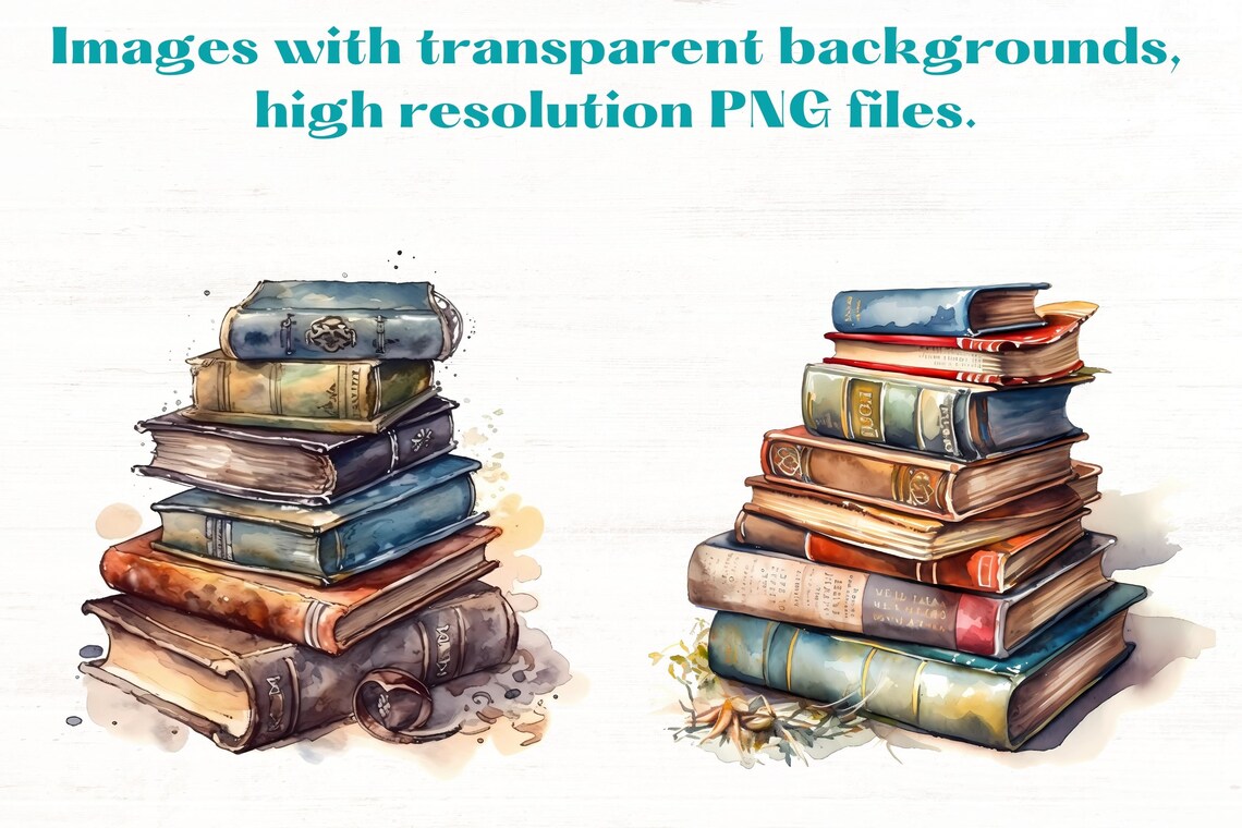 VINTAGE BOOKS Watercolor Clipart Set 7 Clip Art Images - Etsy