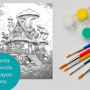 Toadstool Fairy Houses Coloring Pages for Adults, Instant Download ...