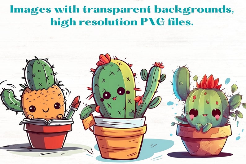 CUTE HAPPY CACTUS Cartoon Clipart Set 12 Clip Art Images - Etsy