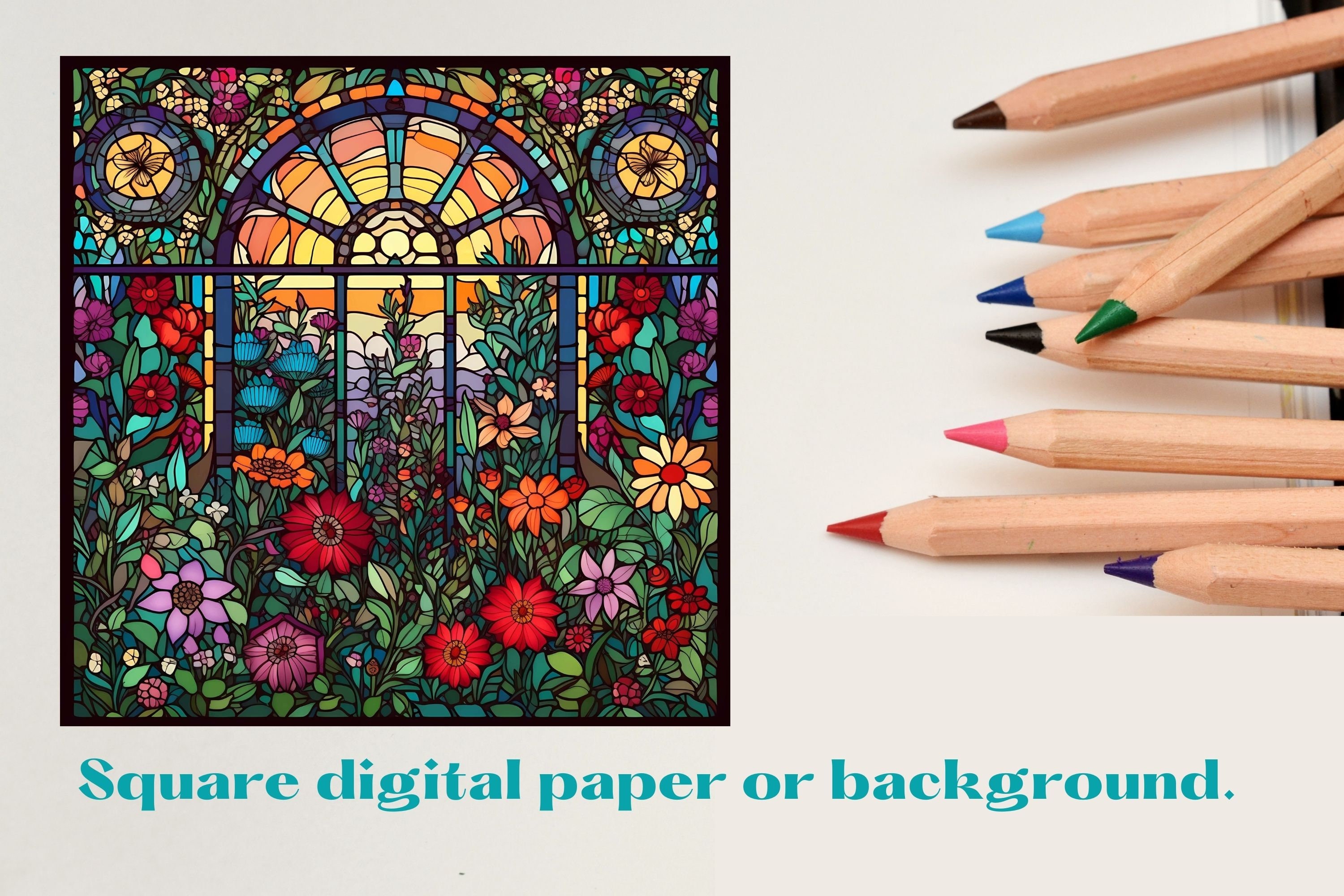 Stained Glass Flower Garden Landscapes, Digital Art, Print at Home ...