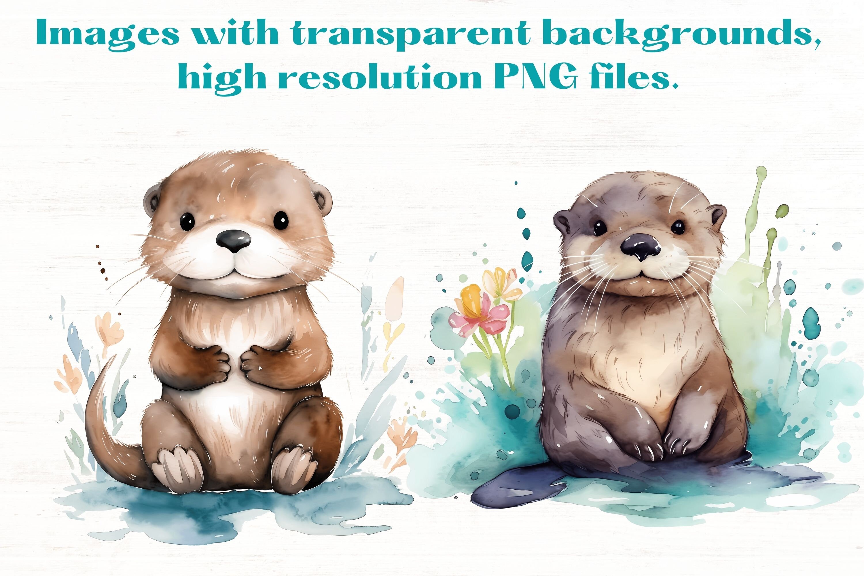 CUTE OTTERS Watercolor Clipart Set, 8 Clip Art Images, Transparent Png ...