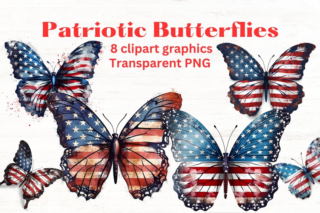 Patriotic American Flag Butterflies Clipart, 8 Clip Art Images ...