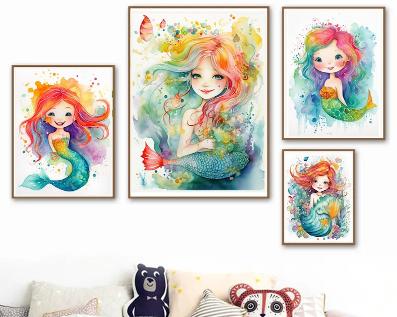 Kids Rainbow Mermaids Printable Posters X6 Nursery Pictures - Etsy