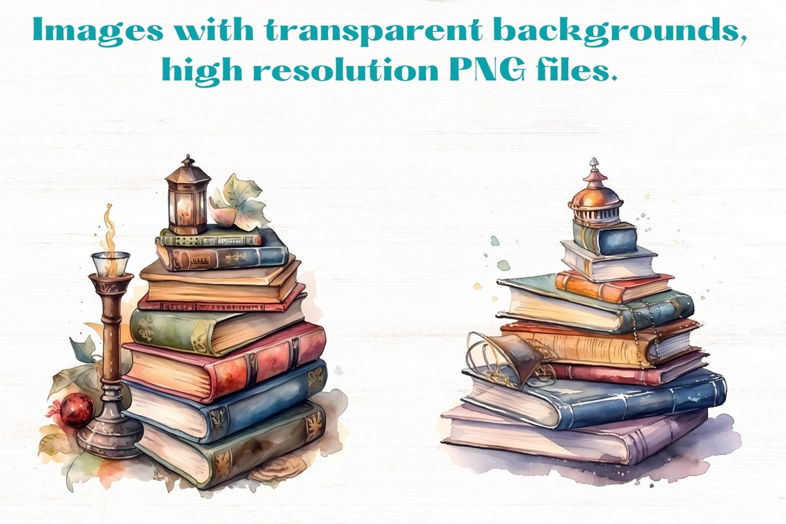 VINTAGE BOOKS Watercolor Clipart Set 7 Clip Art Images - Etsy