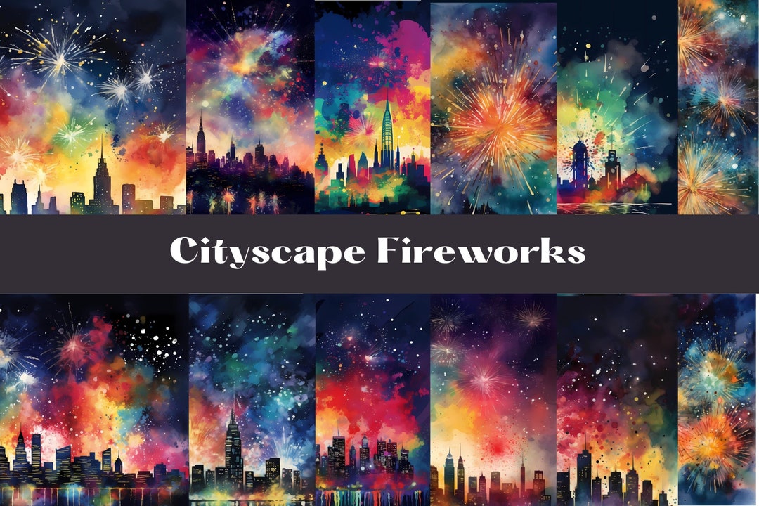 Fireworks and Cityscape Digital Papers, Backgrounds, Digital Scrapbook ...