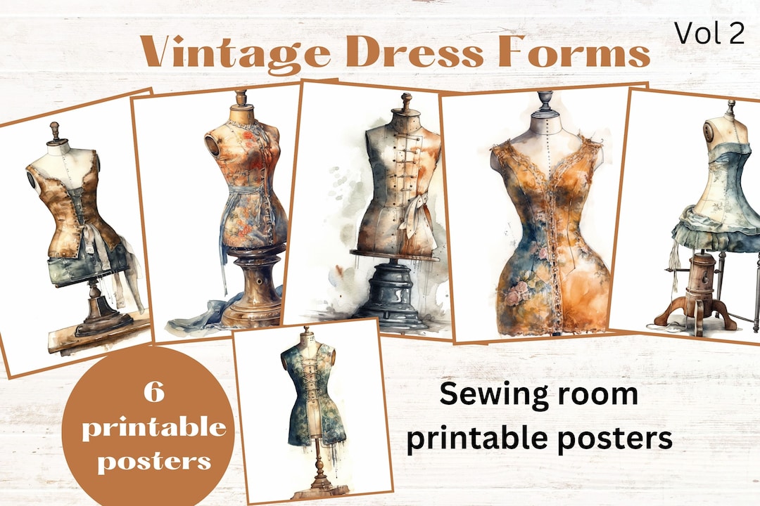 Vintage Dress Forms Sewing Room Poster Set of 6 Printable Wall Art ...