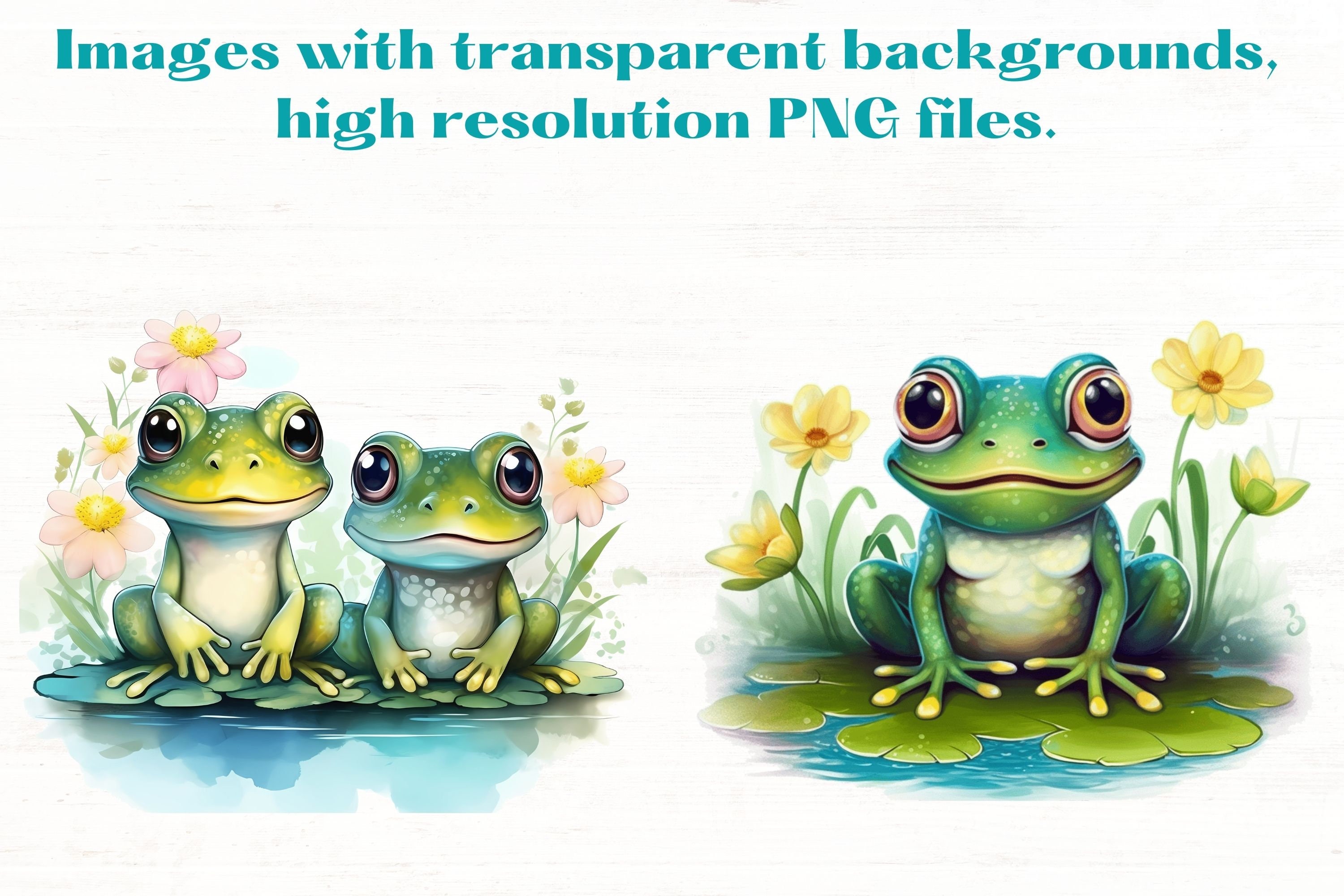 Cute FROGS ON LILYPADS Clipart Set, 8 Clip Art Images, Transparent Png ...