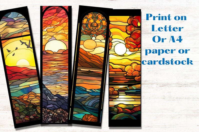 Stained Glass Sunsets Printable Bookmarks, Print at Home Book Marks ...