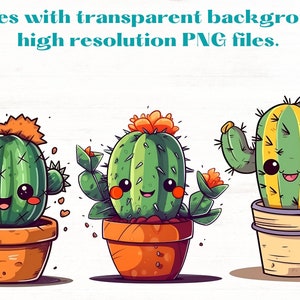 CUTE HAPPY CACTUS Cartoon Clipart Set, 12 Clip Art Images, Transparent ...