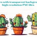 CUTE HAPPY CACTUS Cartoon Clipart Set, 12 Clip Art Images, Transparent ...