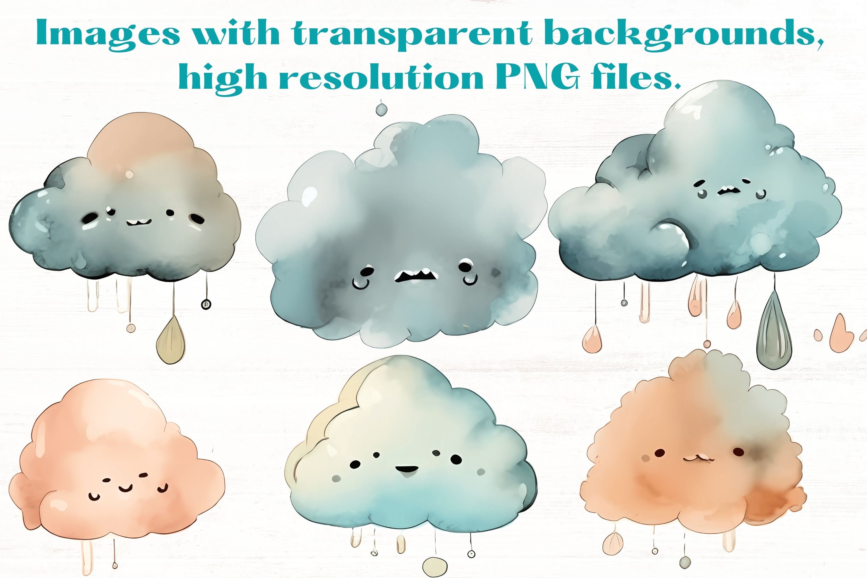 CLOUDS Cartoon Clipart Illustrations 35 Watercolor Clip Art - Etsy
