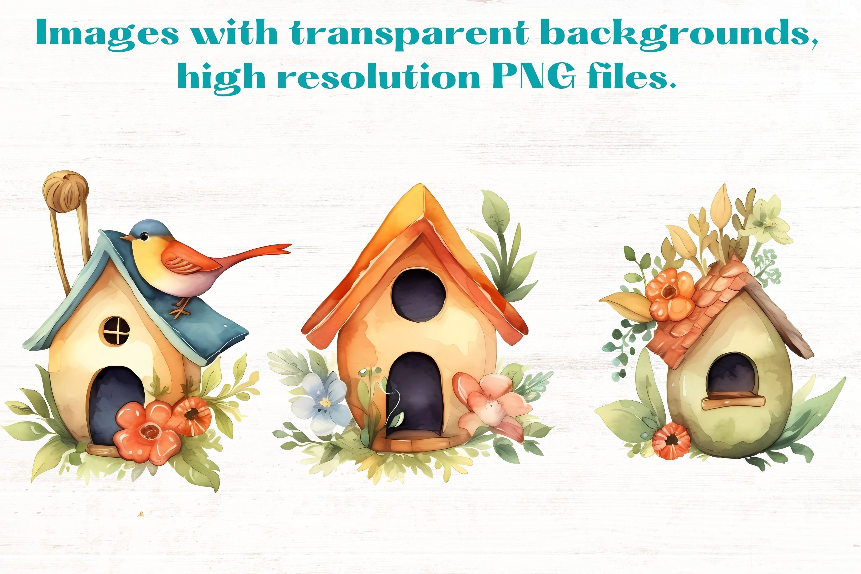 Watercolor Birdhouses Clipart, Transparent Background Png, Gardening ...