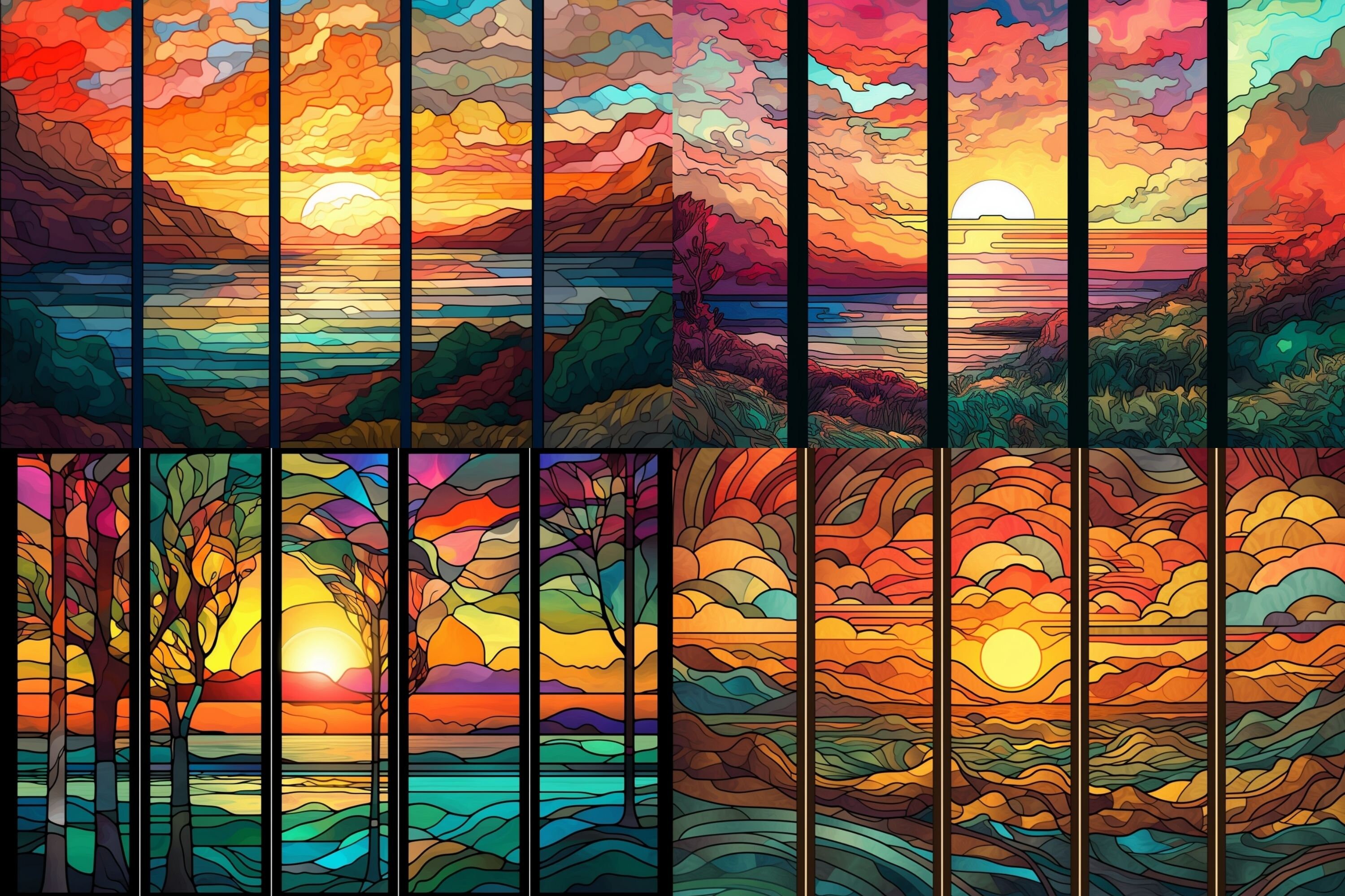 Stained Glass Sunsets Printable Bookmarks, Print at Home Book Marks ...
