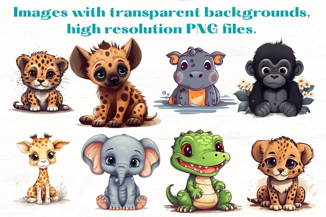 BABY SAFARI ANIMALS Cute Clipart Illustrations, 34 Clip Art Images ...