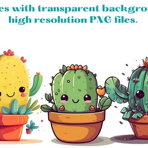 CUTE HAPPY CACTUS Cartoon Clipart Set, 12 Clip Art Images, Transparent ...