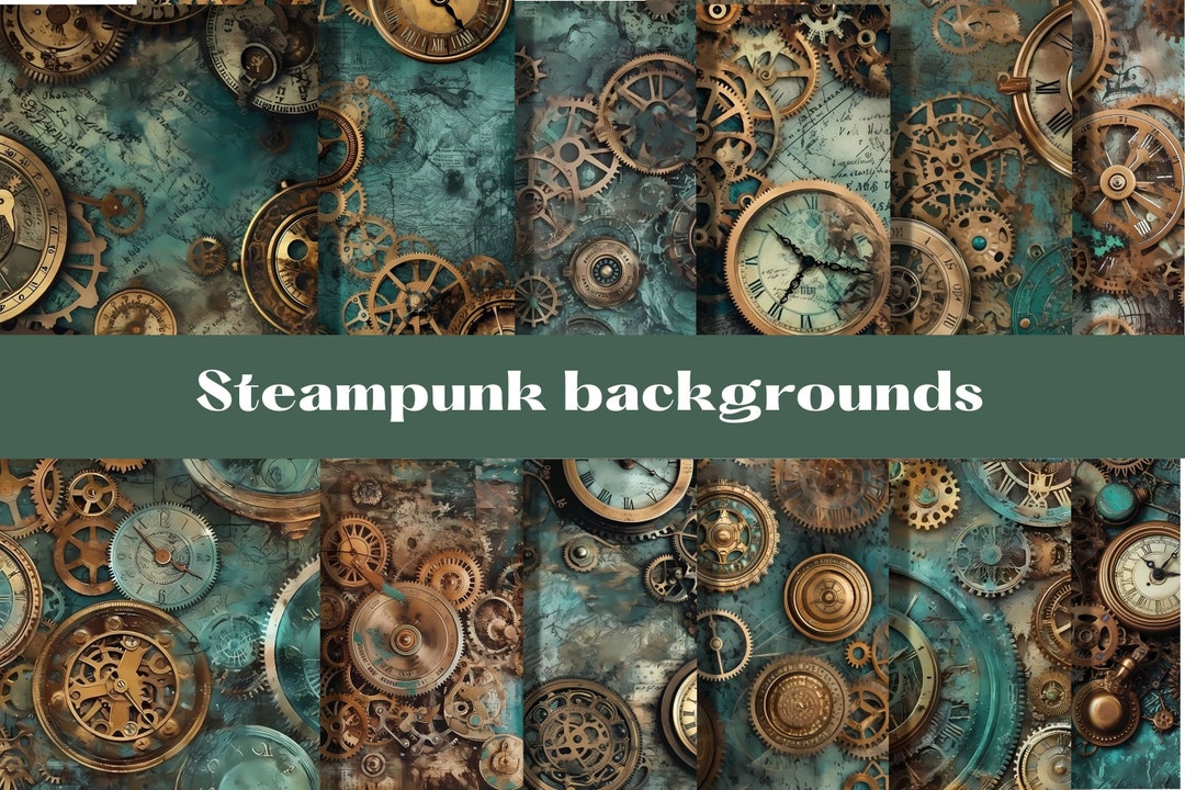 Vintage Steampunk Style Digital Papers, Backgrounds, Digital Scrapbook ...