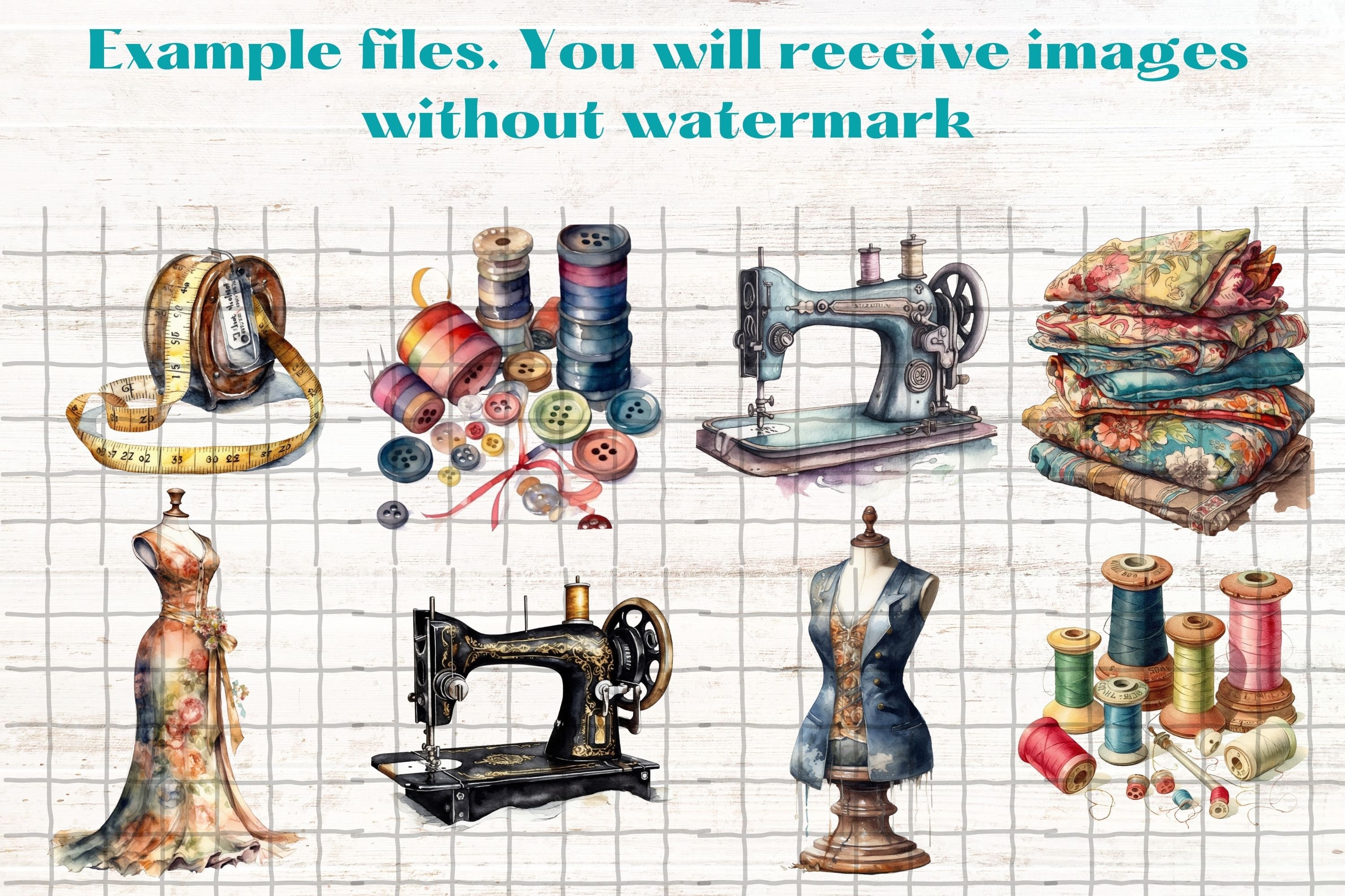 Vintage Sewing Clipart, 12 Clip Art Images, Transparent Png Files ...