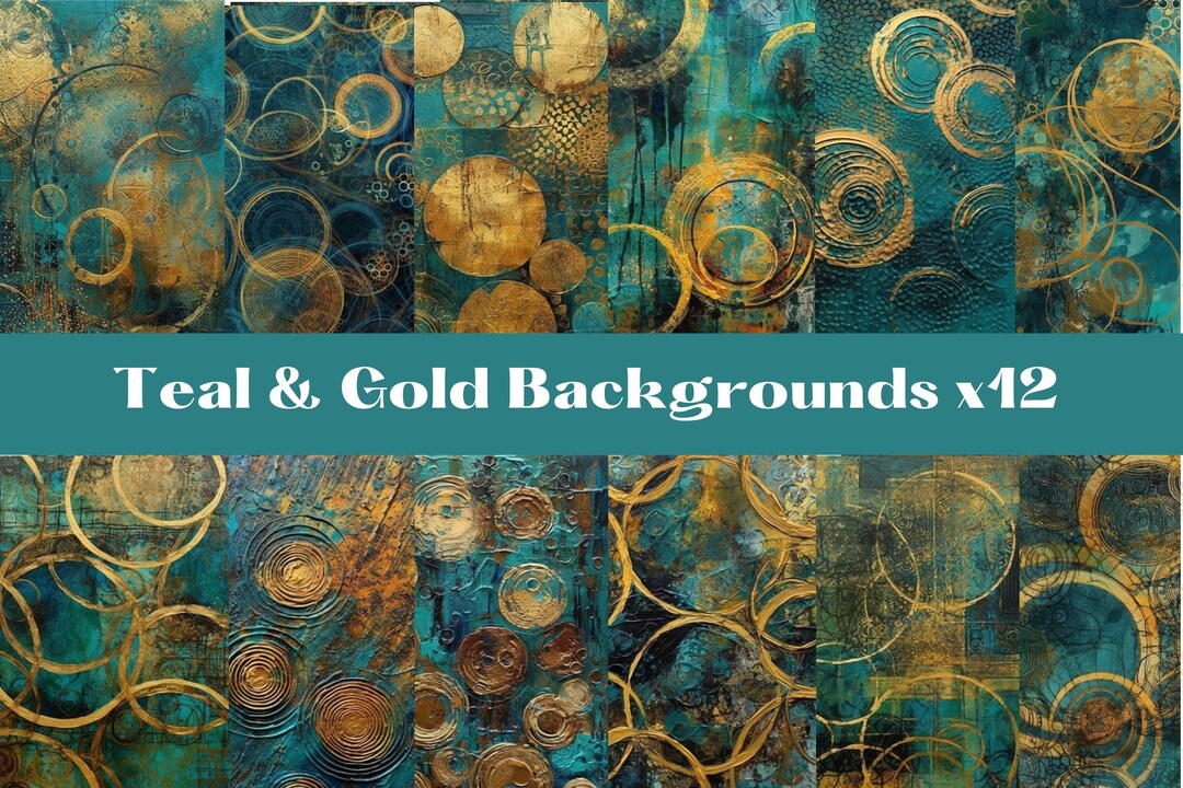 Teal and Gold Texture Digital Papers, Backgrounds, Abstract Pattern ...