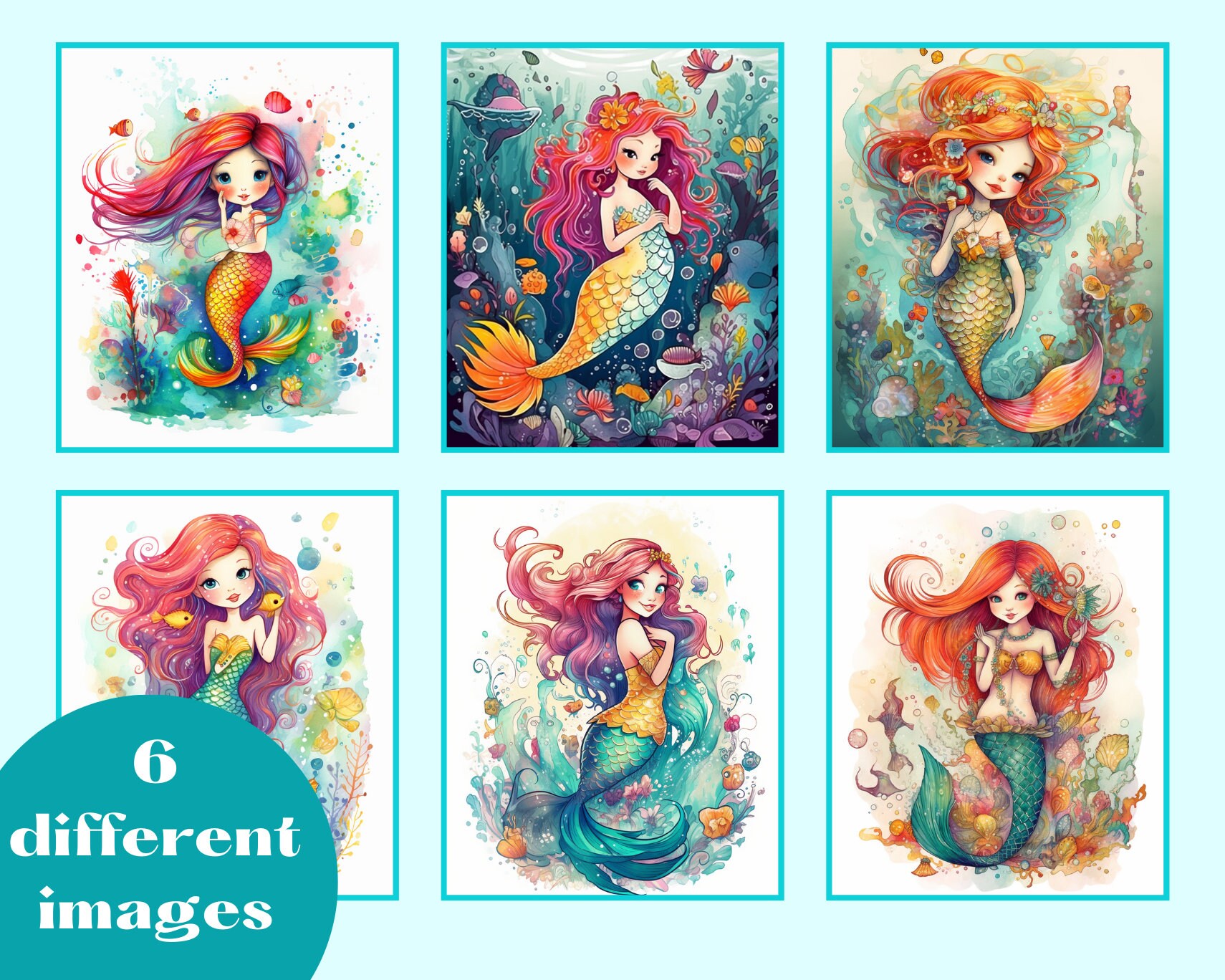 Kids Glam Mermaids Printable Posters, Nursery Pictures for Kids, Pretty ...