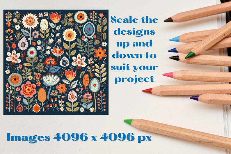 Folk Art Scandi Digital Papers, Backgrounds, Digital Scrapbook Paper ...