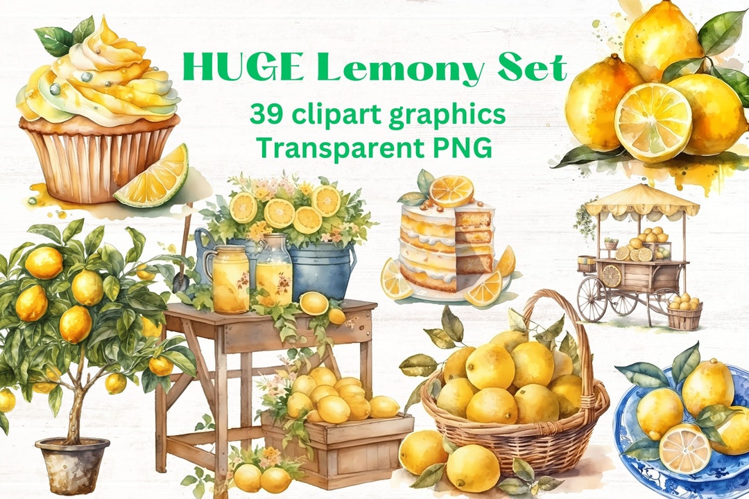 HUGE Lemons Clipart Set, 39 Clip Art Images, Transparent Png Files ...
