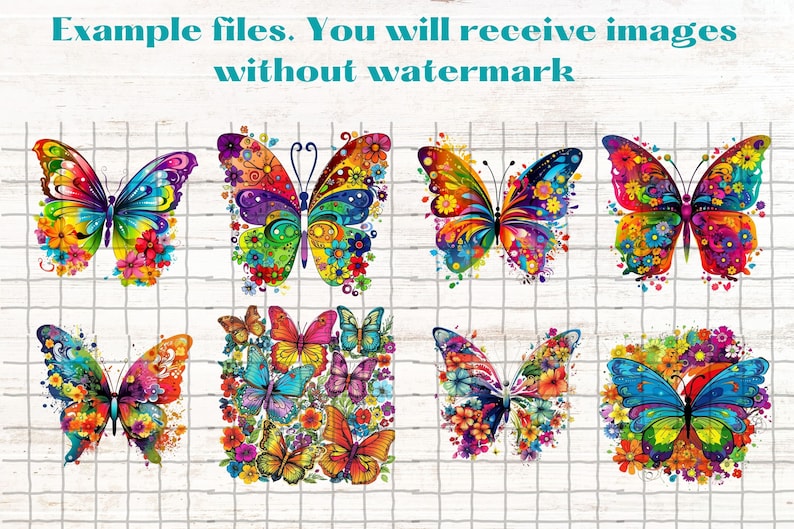 Rainbow Butterflies and Flowers Clipart, Transparent Background Png ...