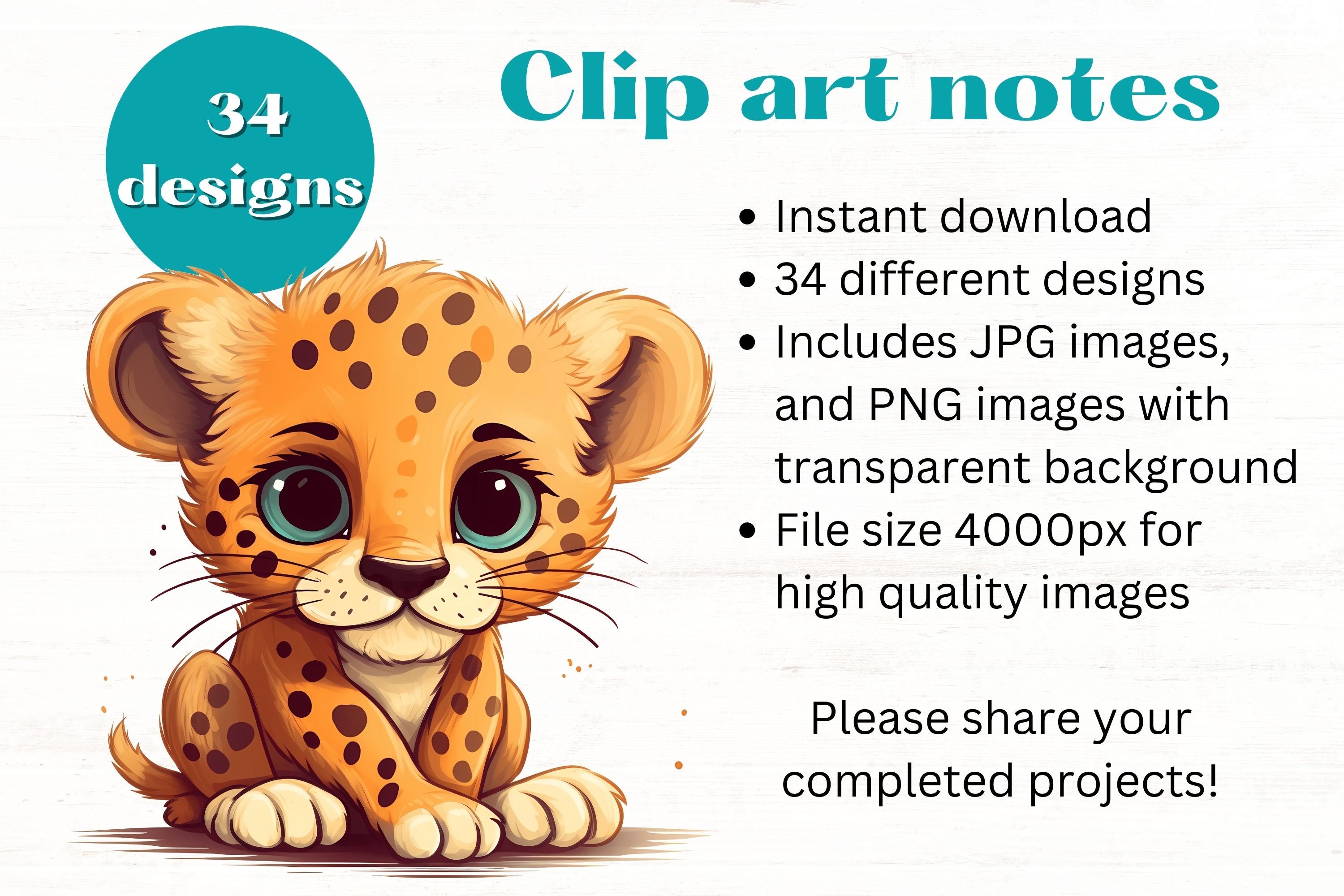 BABY SAFARI ANIMALS Cute Clipart Illustrations, 34 Clip Art Images ...
