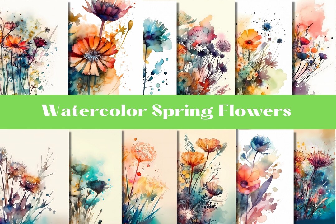 Watercolor Spring Flowers Digital Papers, Backgrounds, Floral ...