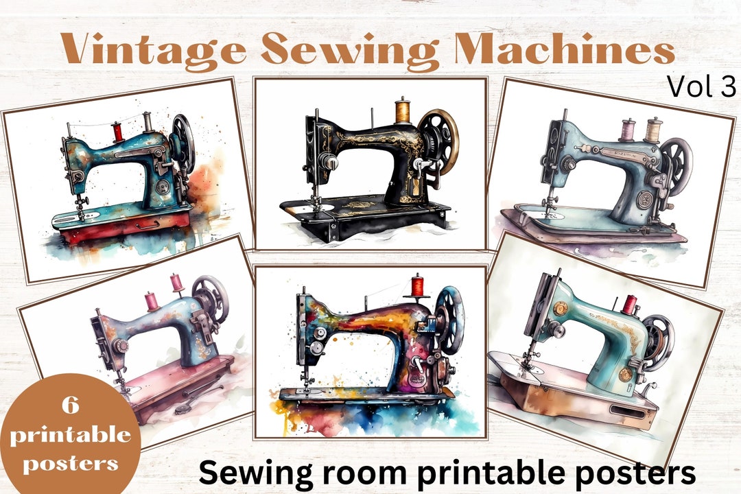 Vintage Sewing Machines Sewing Room Poster Set of 6 Printable Wall Art ...