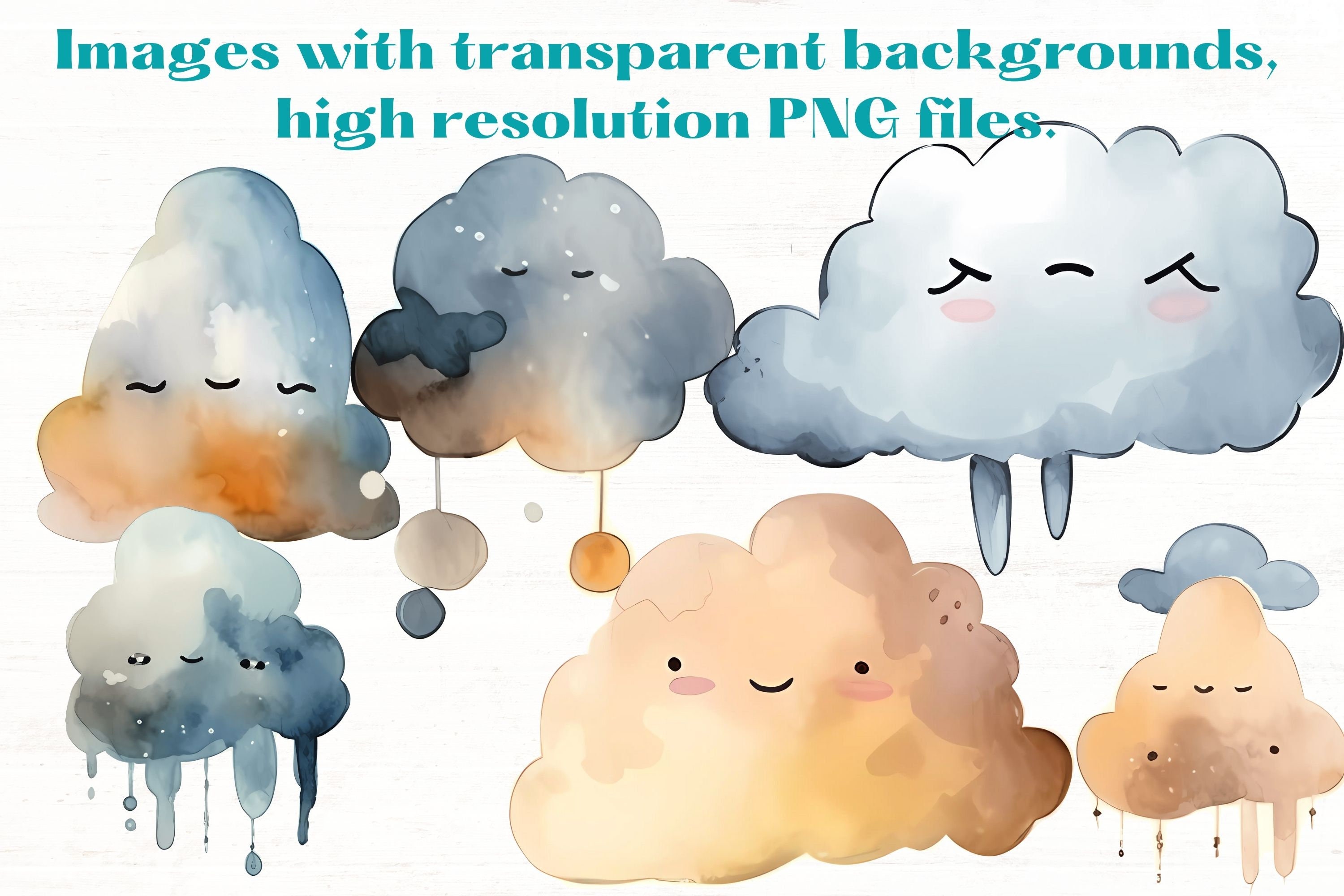 CLOUDS Cartoon Clipart Illustrations 35 Watercolor Clip Art - Etsy