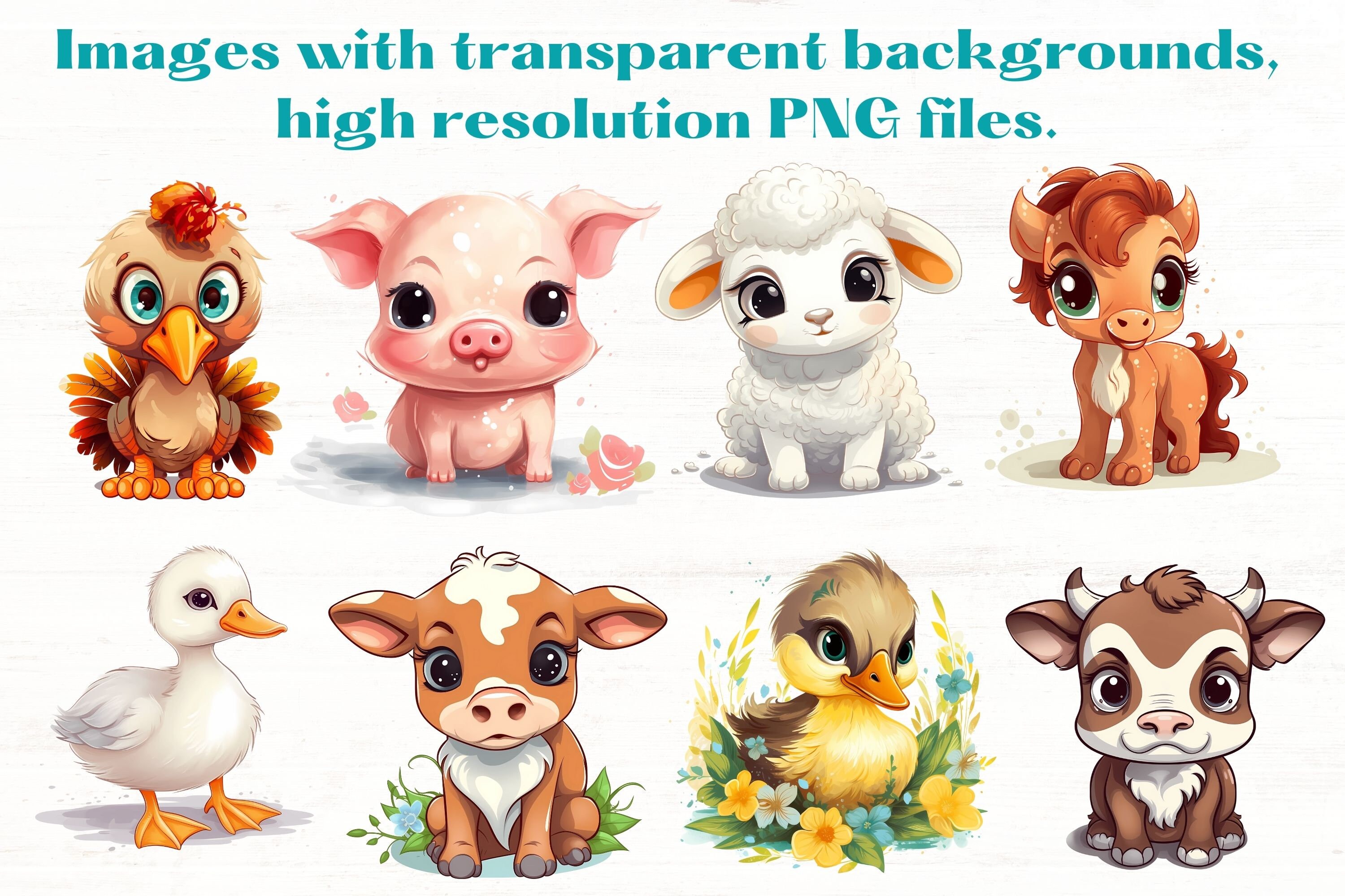 BABY FARM ANIMALS Cartoon Clipart Illustrations, 10 Clip Art Images ...