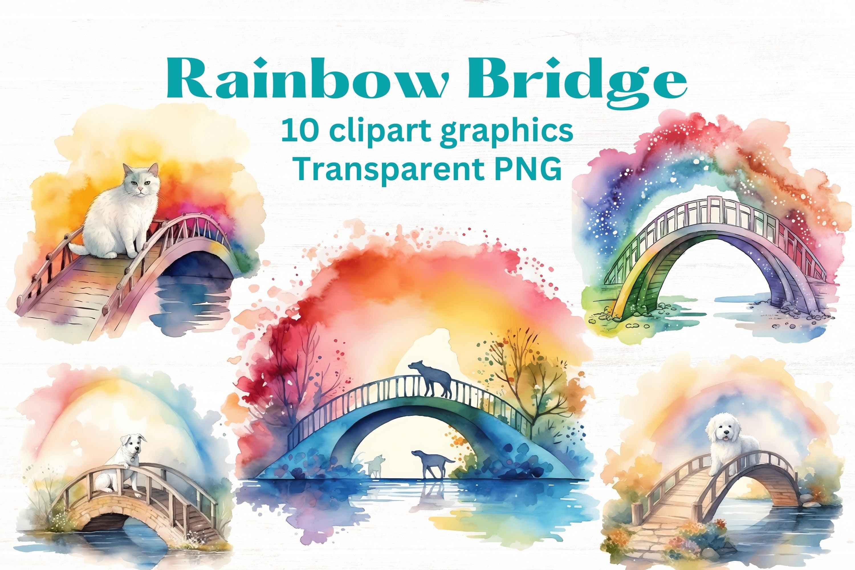 RAINBOW BRIDGE Pet Memorial Clipart Illustrations, 10 Clip Art Images ...
