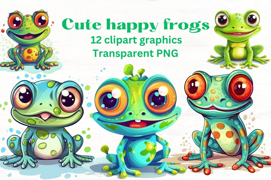 CUTE HAPPY FROGS Watercolor Clipart Set, 12 Clip Art Images ...