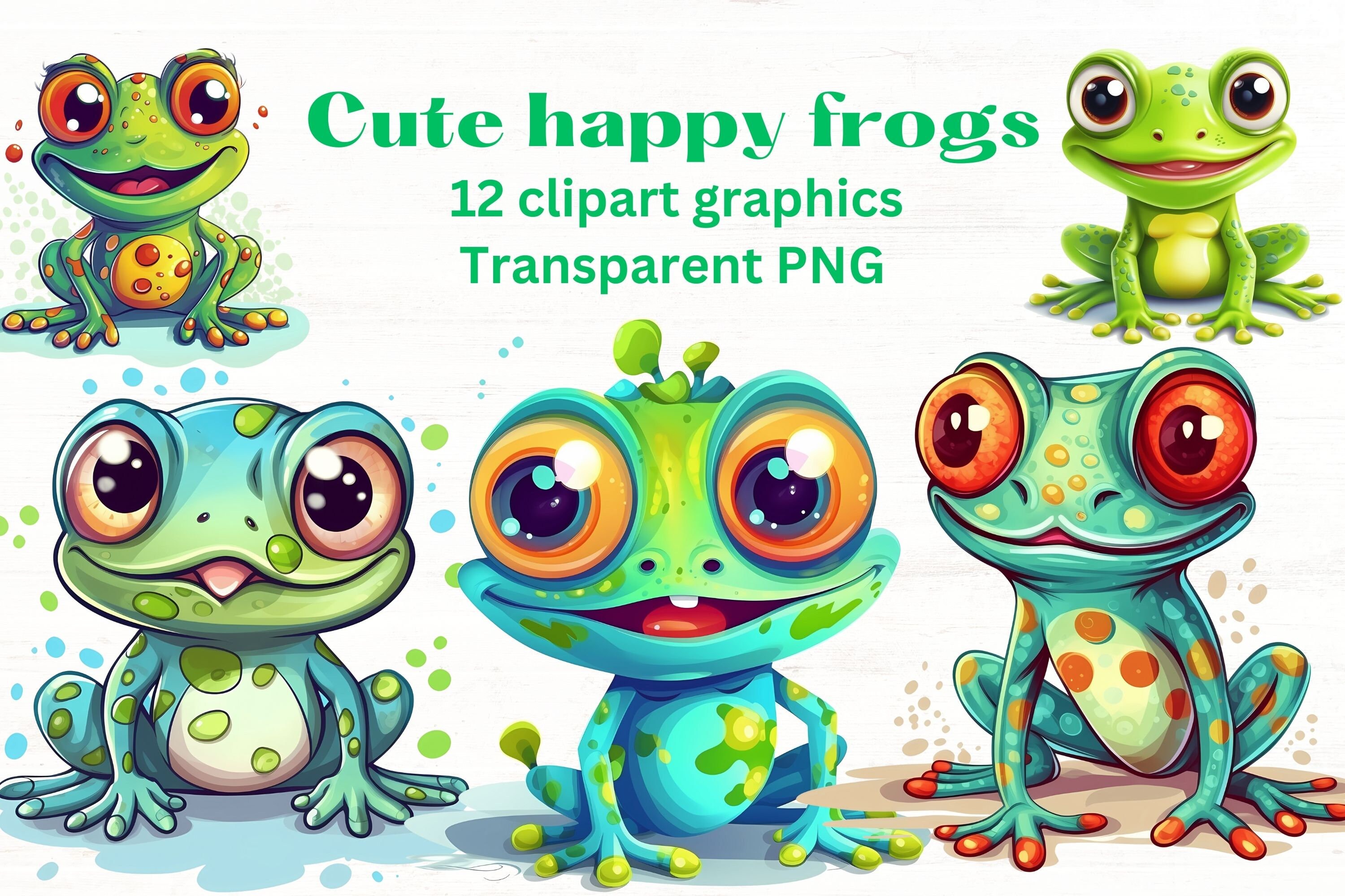 CUTE HAPPY FROGS Watercolor Clipart Set, 12 Clip Art Images ...