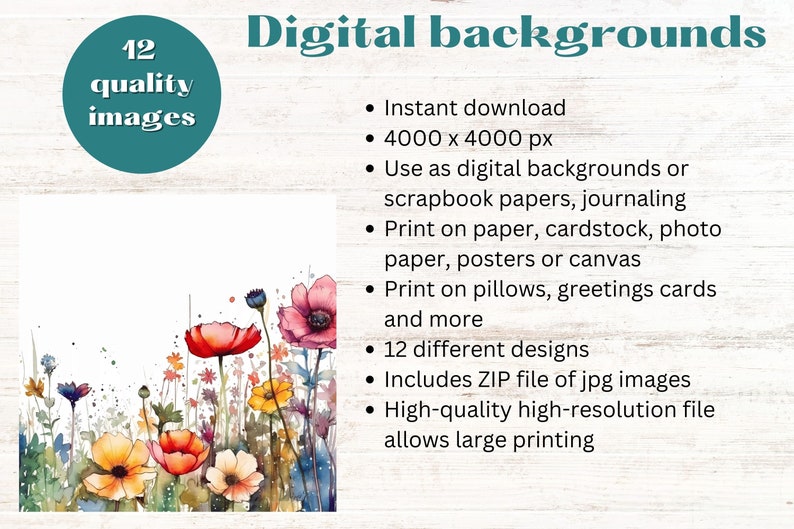 WATERCOLOR FLOWER BORDER Pretty Floral Illustration Digital Papers ...