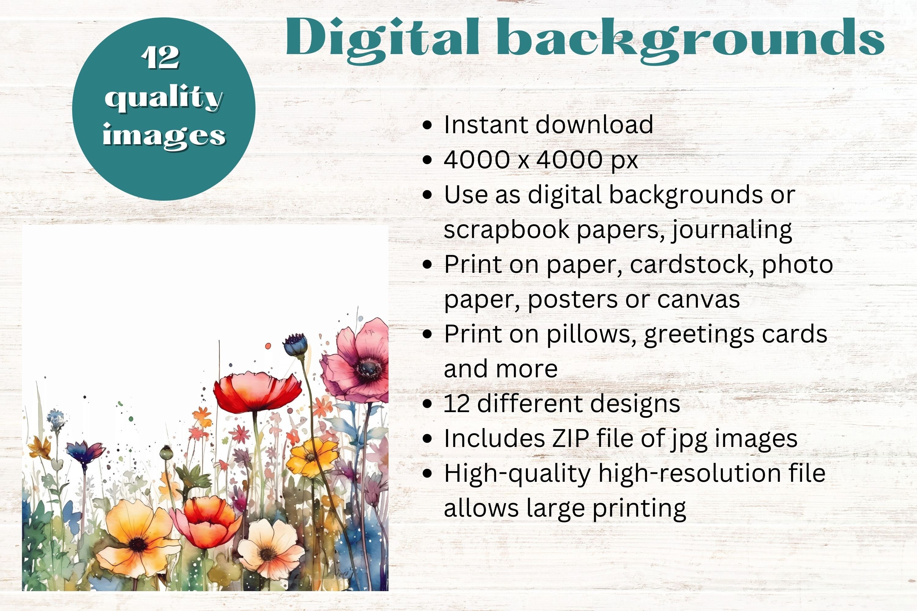 WATERCOLOR FLOWER BORDER Pretty Floral Illustration Digital Papers ...