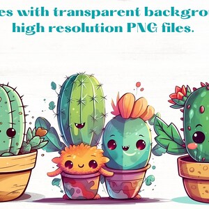 CUTE HAPPY CACTUS Cartoon Clipart Set, 12 Clip Art Images, Transparent ...
