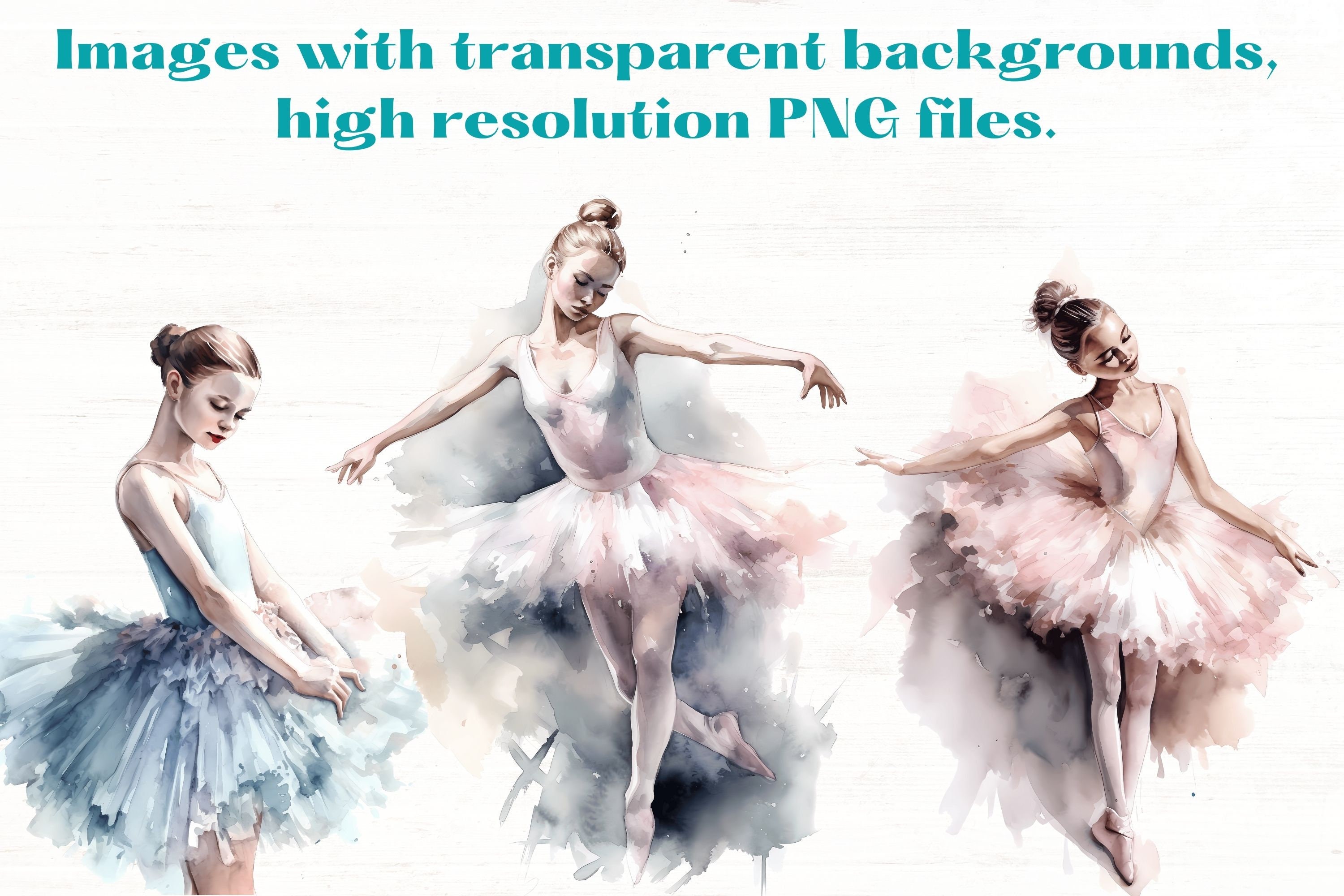 Watercolor BALLERINAS Clipart Set, 11 Clip Art Images, Transparent Png ...