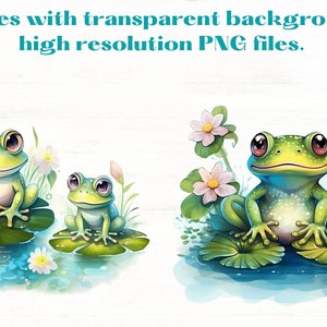 Cute FROGS ON LILYPADS Clipart Set, 8 Clip Art Images, Transparent Png ...