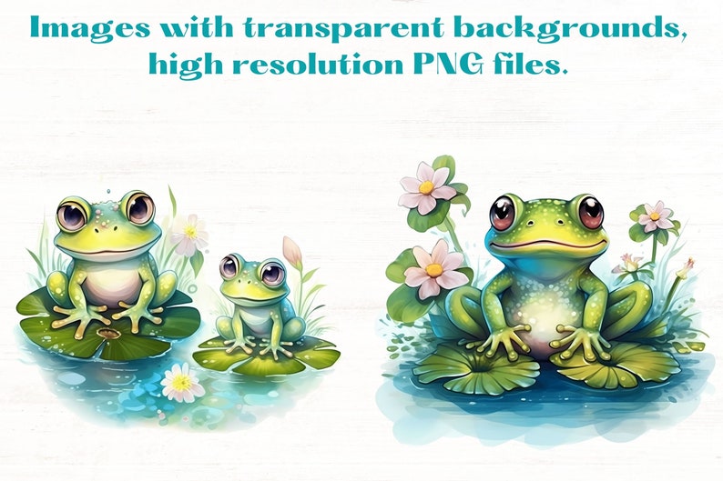 Cute FROGS ON LILYPADS Clipart Set, 8 Clip Art Images, Transparent Png ...