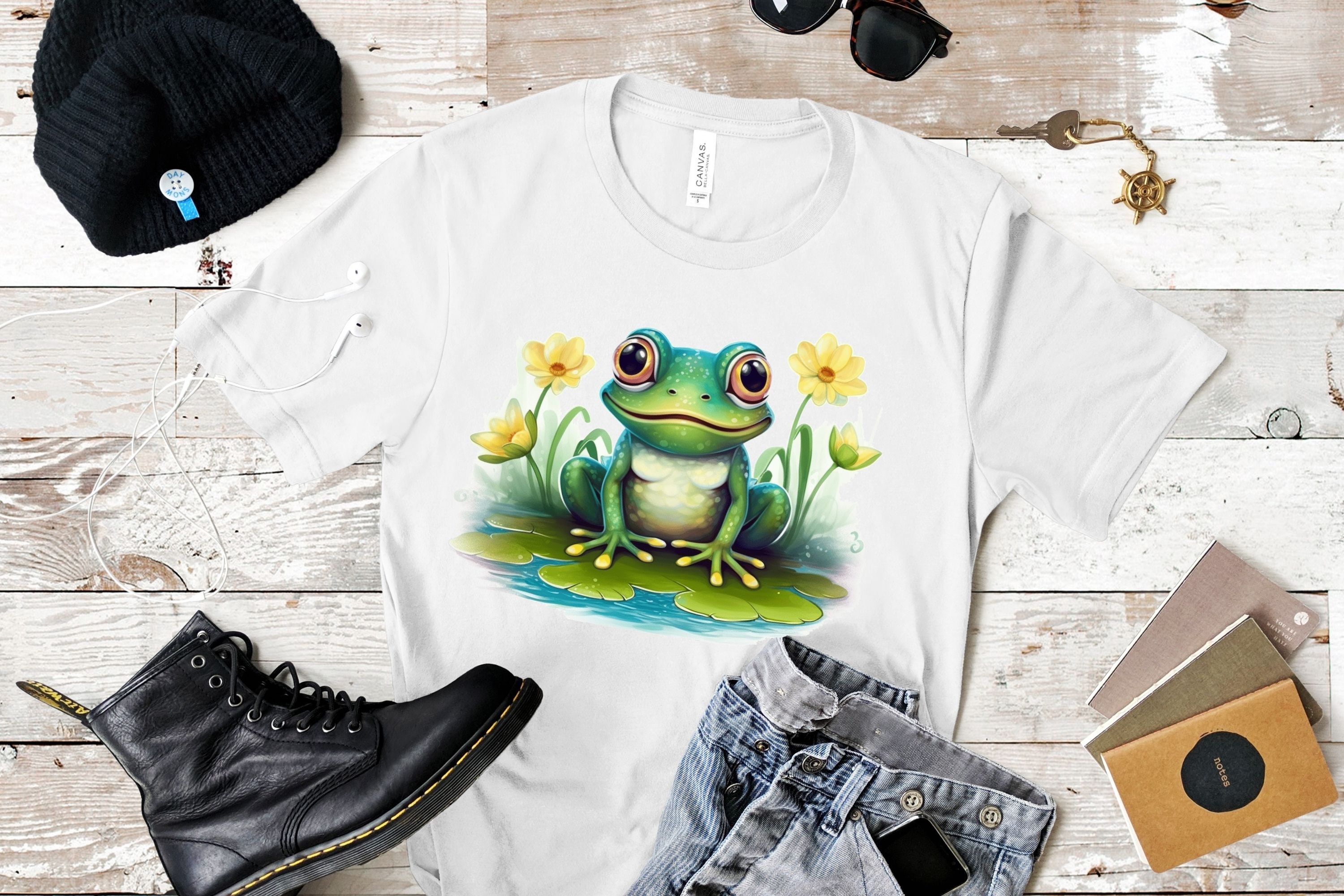 Cute FROGS ON LILYPADS Clipart Set, 8 Clip Art Images, Transparent Png ...