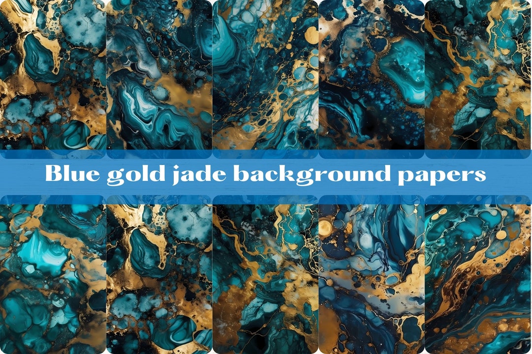 Blue Gold Jade Digital Papers, Backgrounds, Geode Pattern, Digital ...