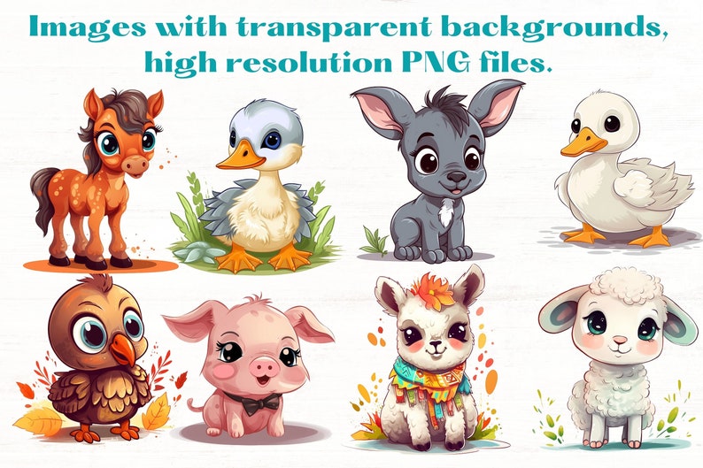 BABY FARM ANIMALS Cartoon Clipart Illustrations, 10 Clip Art Images ...