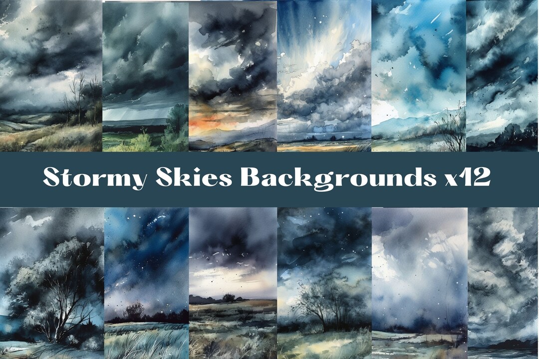 Stormy Skies Watercolor Digital Papers, Backgrounds, Abstract Pattern ...