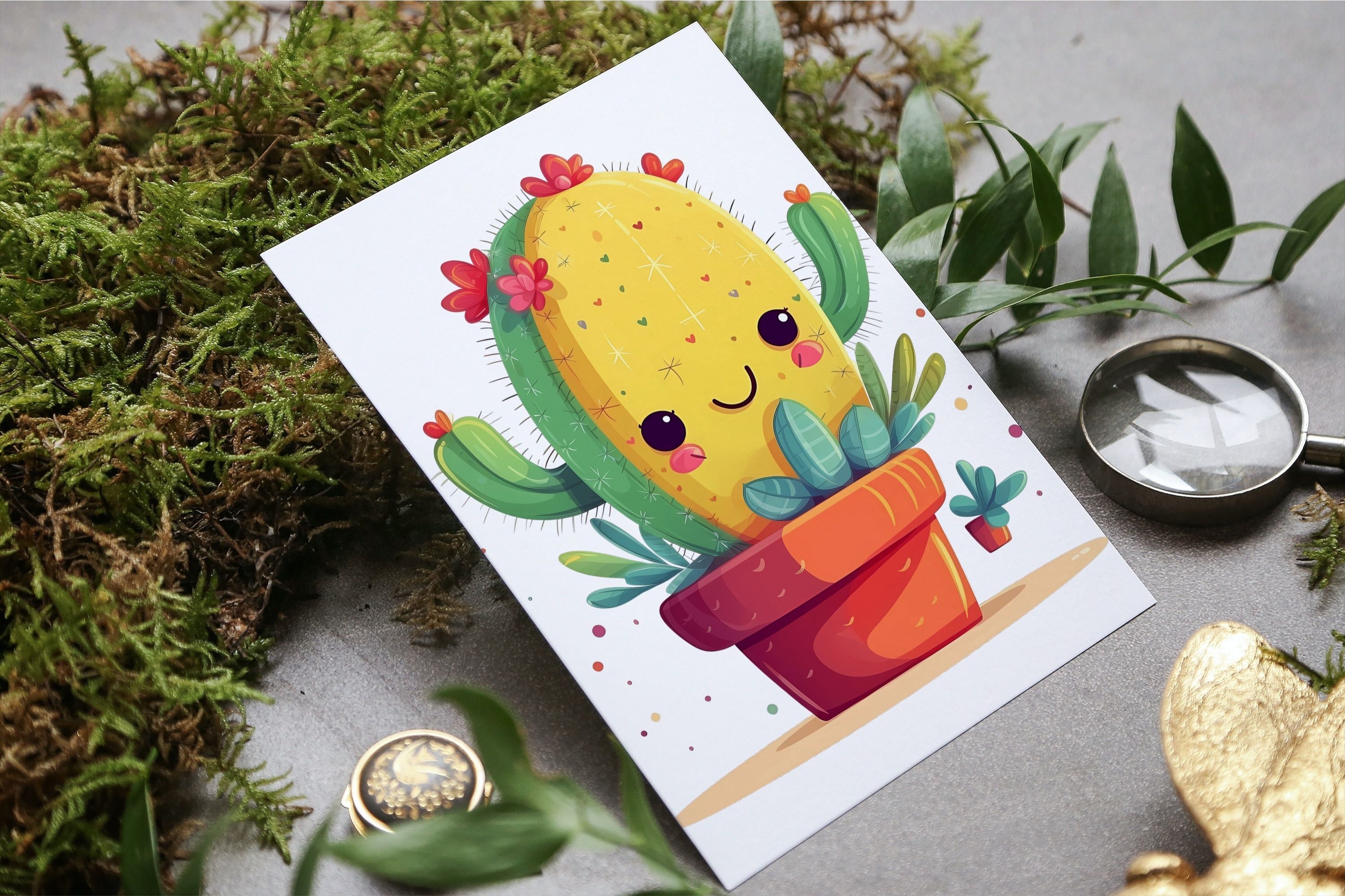 CUTE HAPPY CACTUS Cartoon Clipart Set, 12 Clip Art Images, Transparent ...