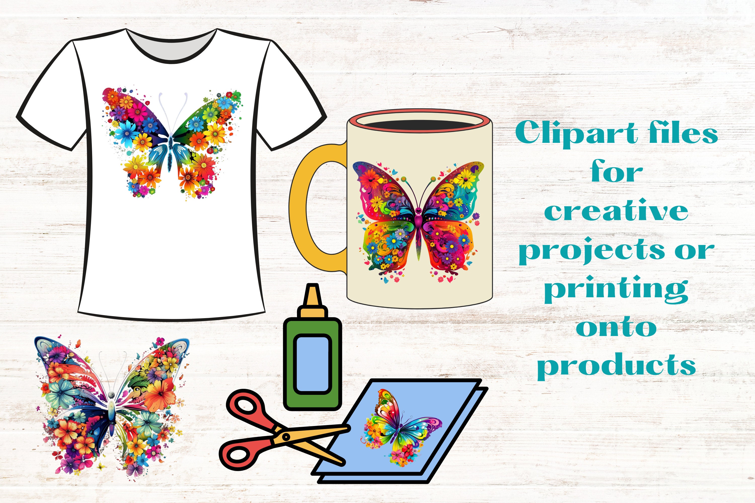 Rainbow Butterflies and Flowers Clipart, Transparent Background Png ...