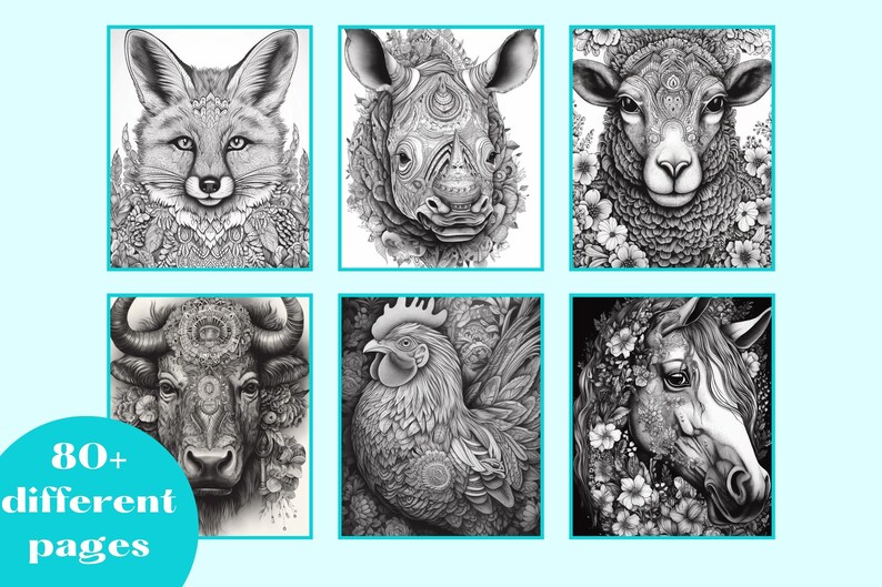 Intricate Animals Coloring Pages for Adults, Instant Download, Print at ...